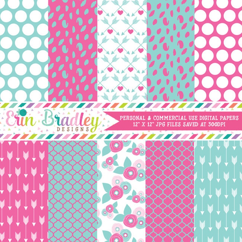 Pink and Blue Digital Paper Pack Spotty Dots Polka Dots Arrow | Etsy