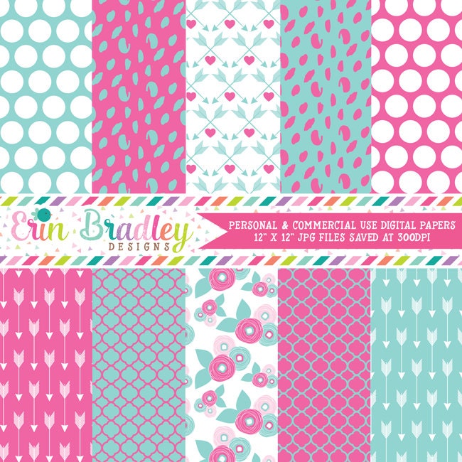 Pink and Blue Digital Paper Pack Spotty Dots Polka Dots Arrow | Etsy
