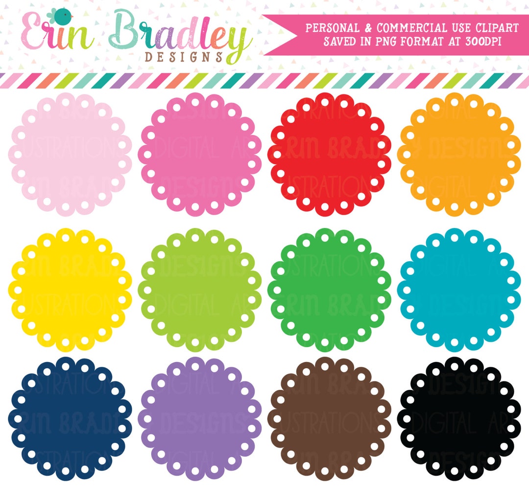 Scalloped Circles Clipart Graphics - Commercial Use Label Clip Art - Etsy
