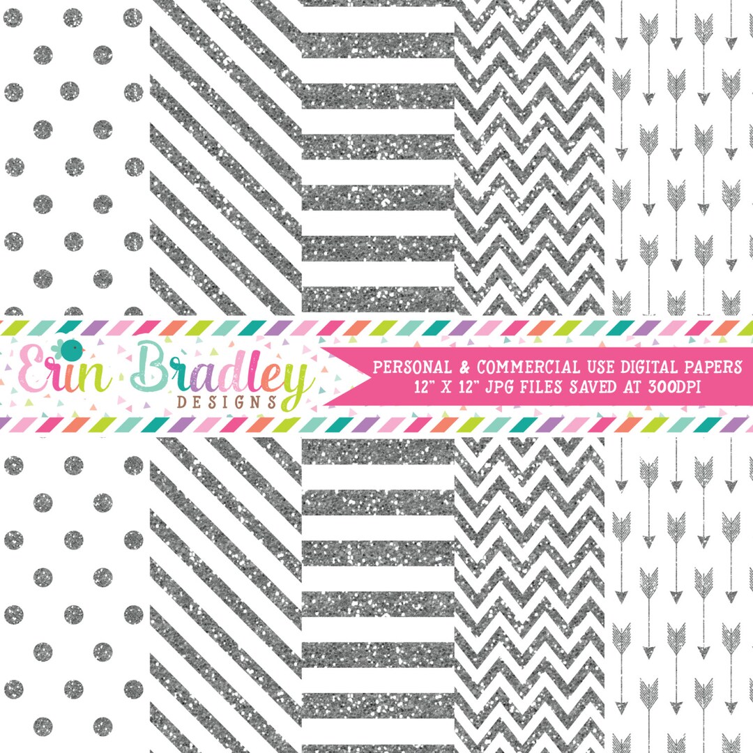 Silver Glitter Digital Paper Pack Commercial Use Digital Scrapbook ...