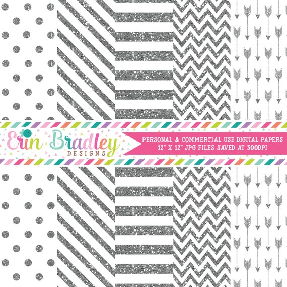 Silver Glitter Digital Paper Pack Commercial Use Digital Scrapbook ...