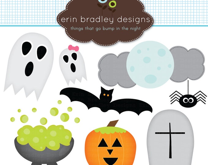Halloween Clipart Clip Art Holiday Ghosts Bats Pumpkins and Spiders for ...