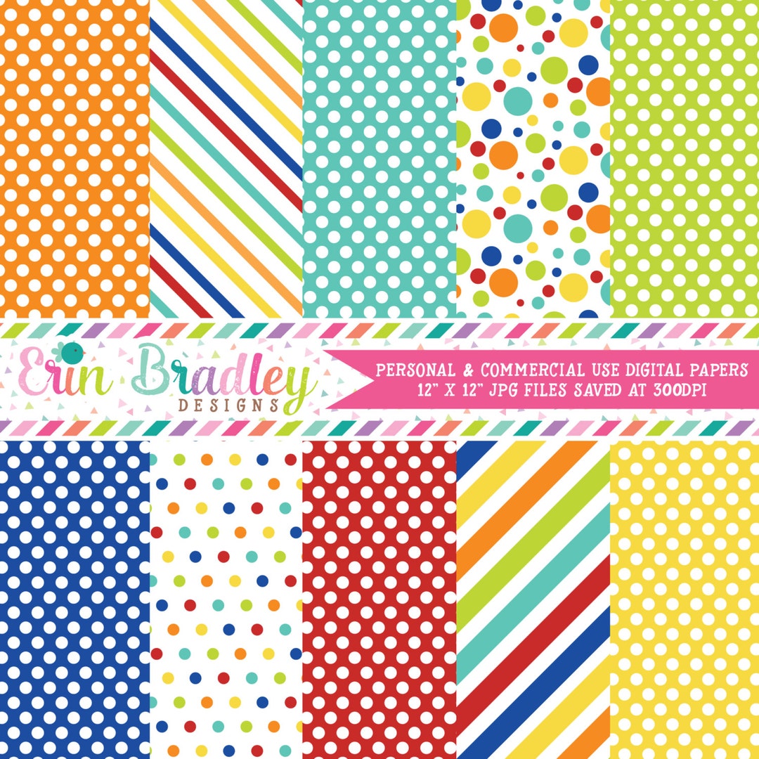 Easter Boys Digital Papers Blue Red Orange Yellow Green Stripes & Polka ...