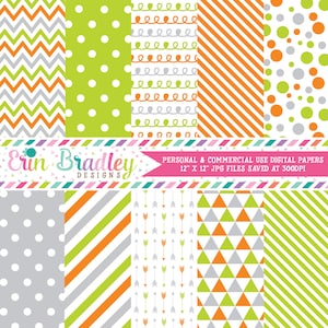 Digital Paper Pack in Orange Gray and Green Commercial Use Digital ...