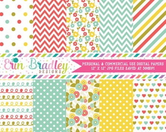 Fall Flowers Digital Paper Pack Set Polka Dots Chevron Doodle - Etsy