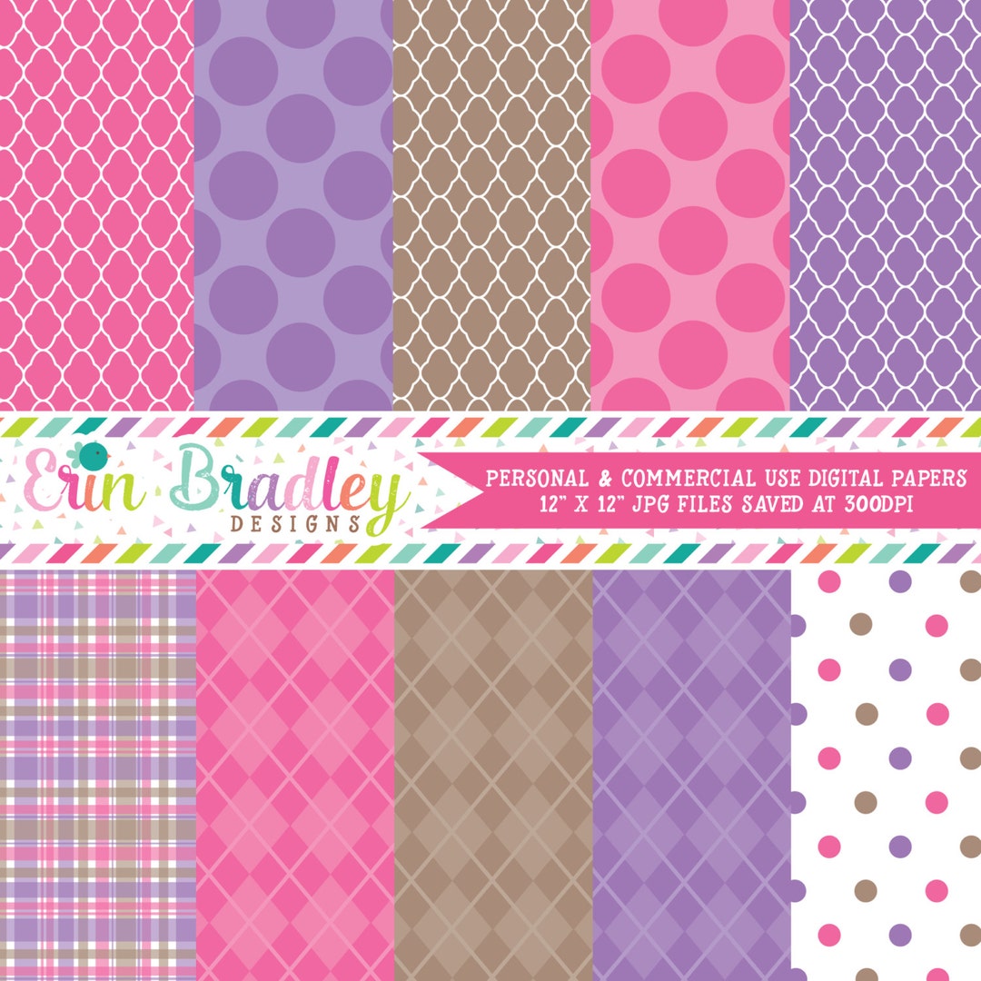 Digital Scrapbook Papers Personal and Commercial Use Pink Purple and ...