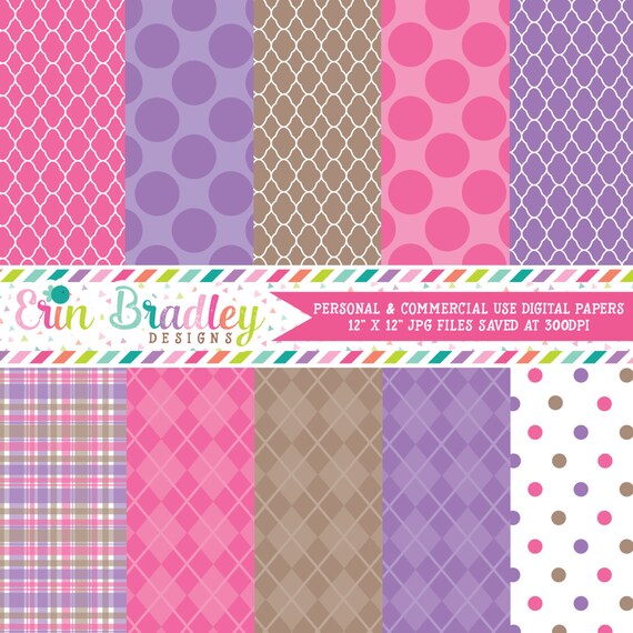 Digital Scrapbook Papers Personal and Commercial Use Pink | Etsy