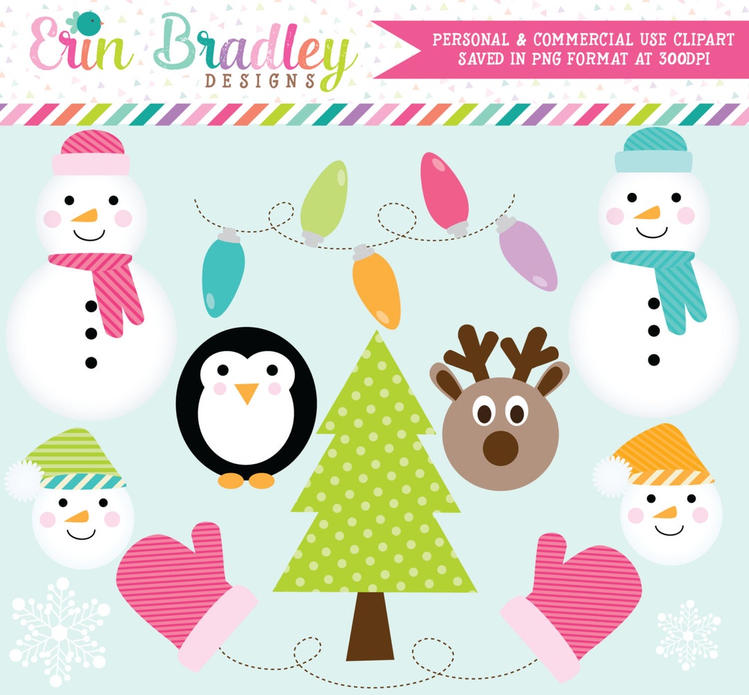 Snowman Holiday Clipart Christmas Tree Christmas Lights Penguin Mittens ...
