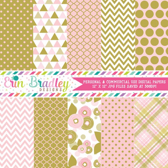 Pink and Gold Digital Papers Instant Download Printable Patterns ...