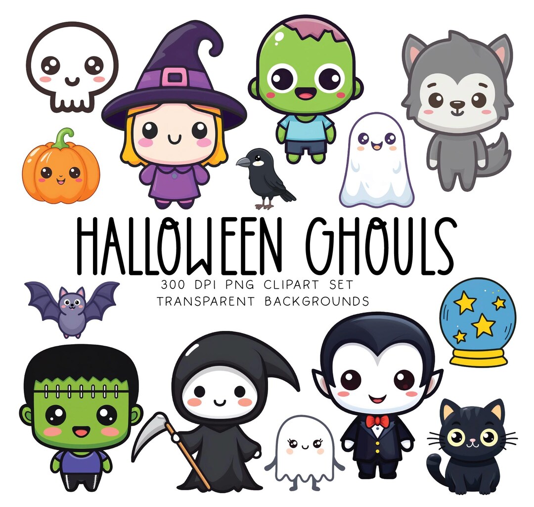 Halloween Ghouls Clipart, Cute Kids Halloween Clip Art Set, Werewolf ...