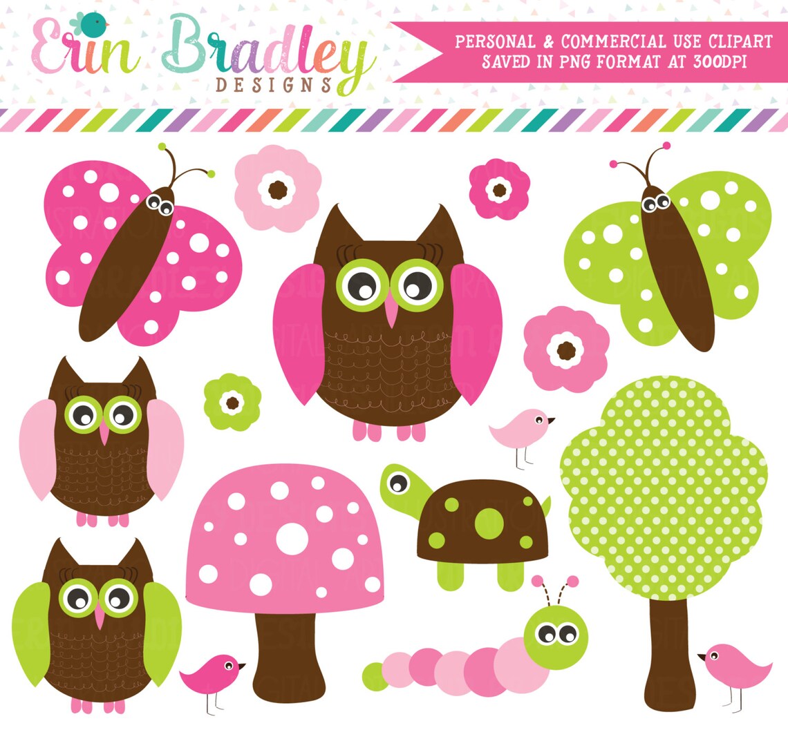 Pink Owl Clipart Clip Art Personal & Commercial Use Turtles | Etsy