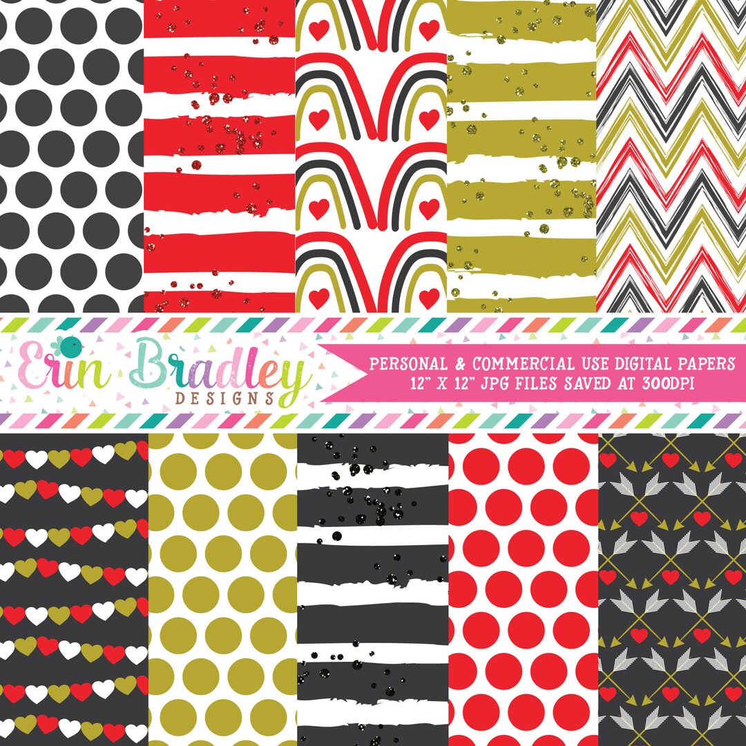 Golden Valentines Day Digital Paper Pack, Valentines Day Digital Papers ...