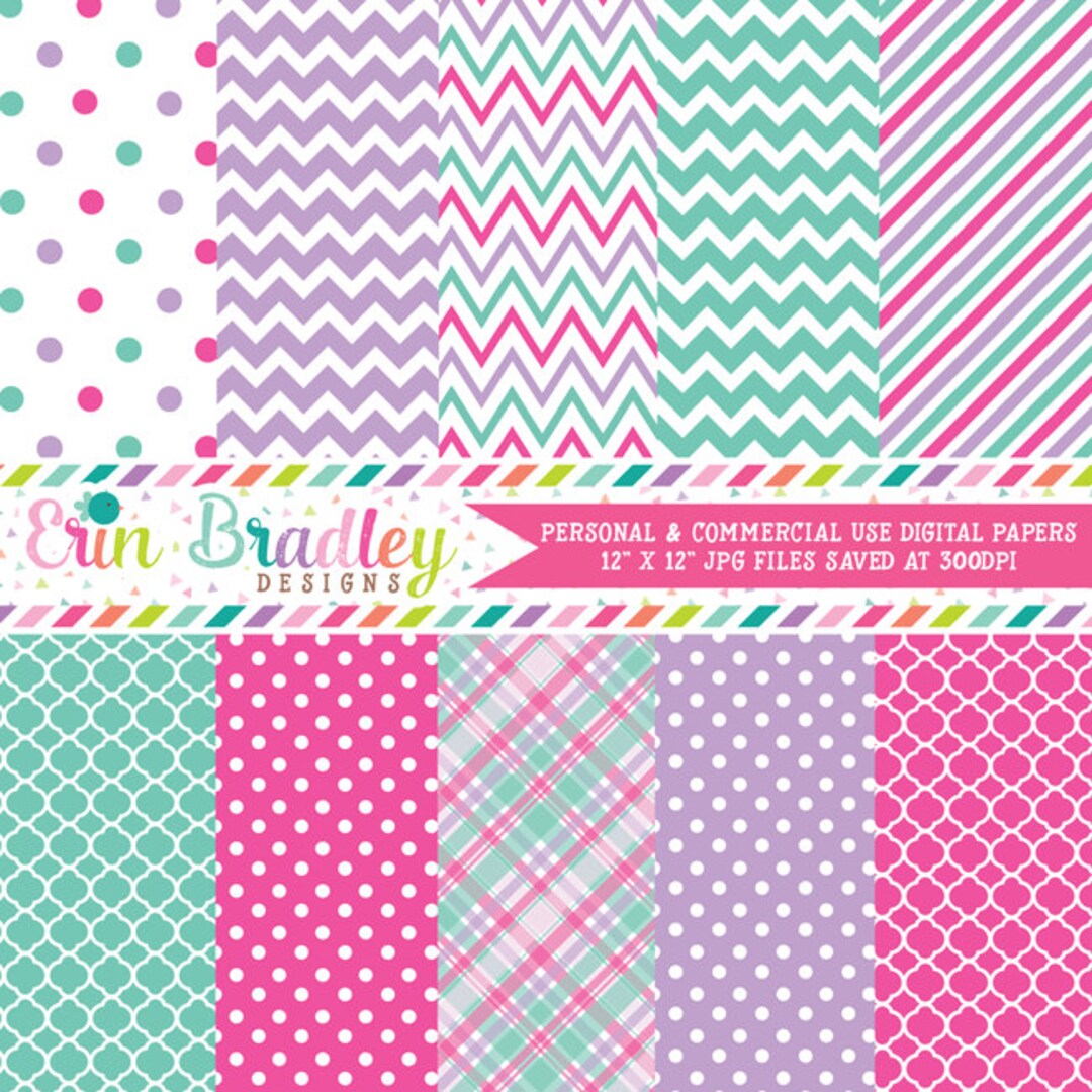 Digital Paper Pack Personal and Commercial Use Blue Pink & Purple ...
