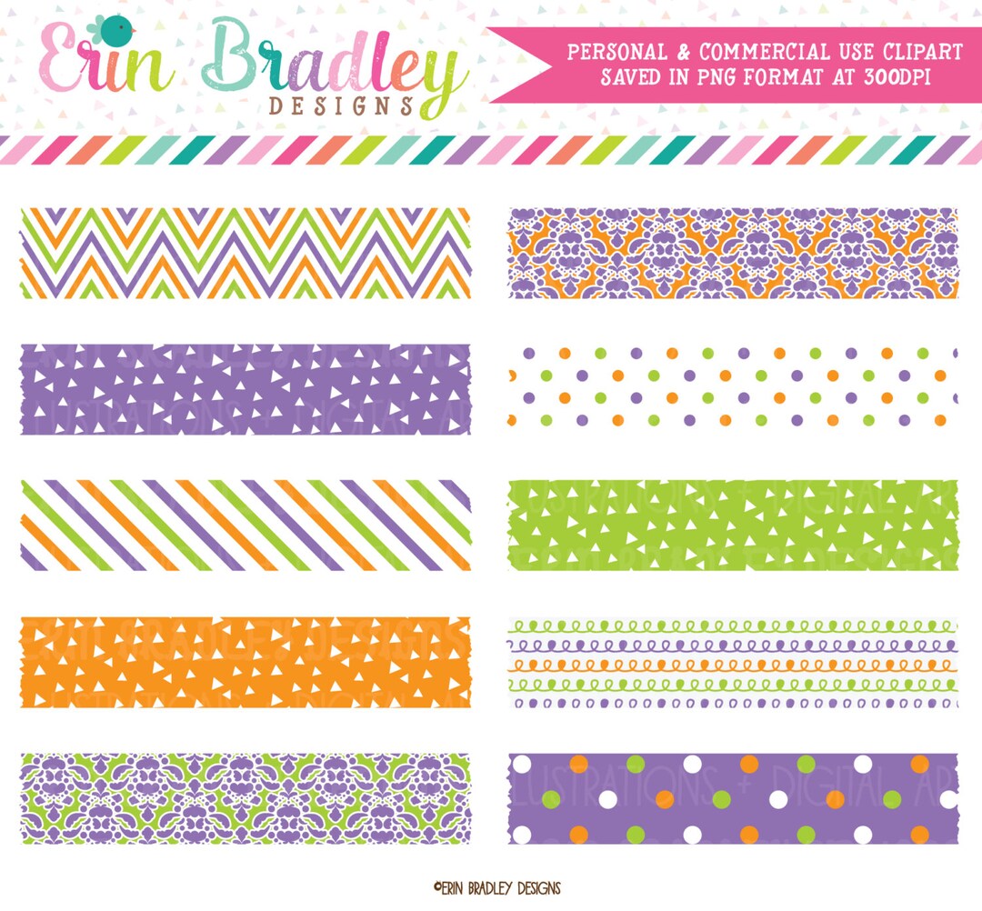 Halloween Digital Washi Tape Clipart Purple Orange and Green - Etsy