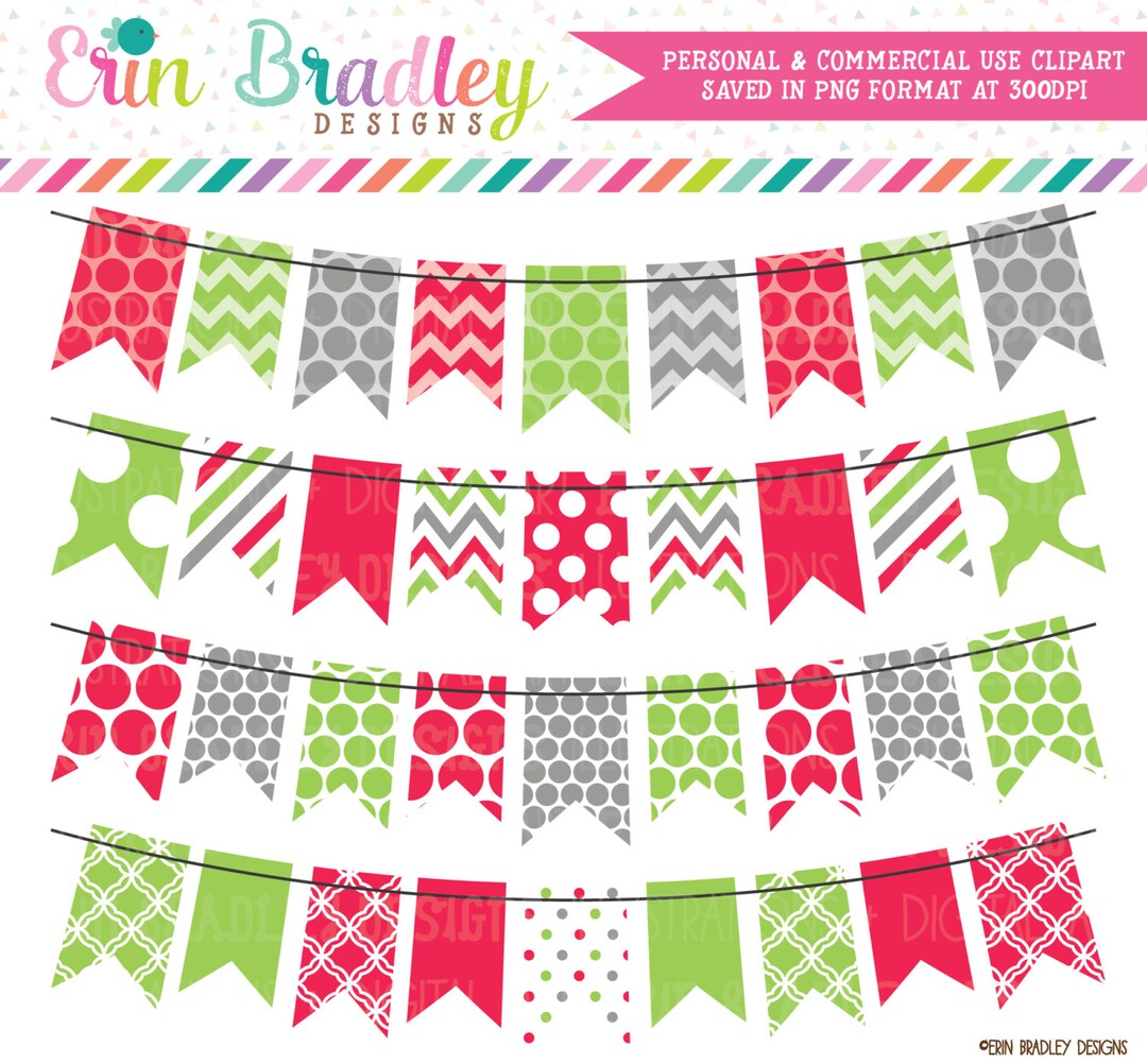 Holiday Red Green and Gray Bunting Banner Flag Clipart Clip - Etsy