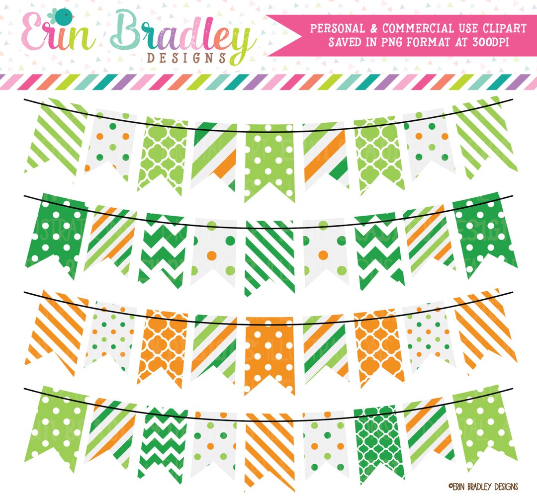 St. Patricks Day Bunting Digital Clipart Graphics Orange and Green ...