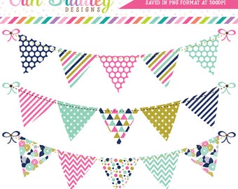 Digital Clipart Graphics Pink and Blue Bunting Flags - Etsy