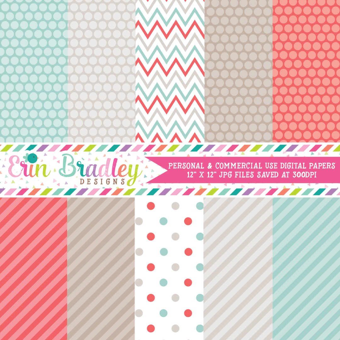 Digital Paper Set Personal and Commercial Use Red and Blue Polka Dots ...