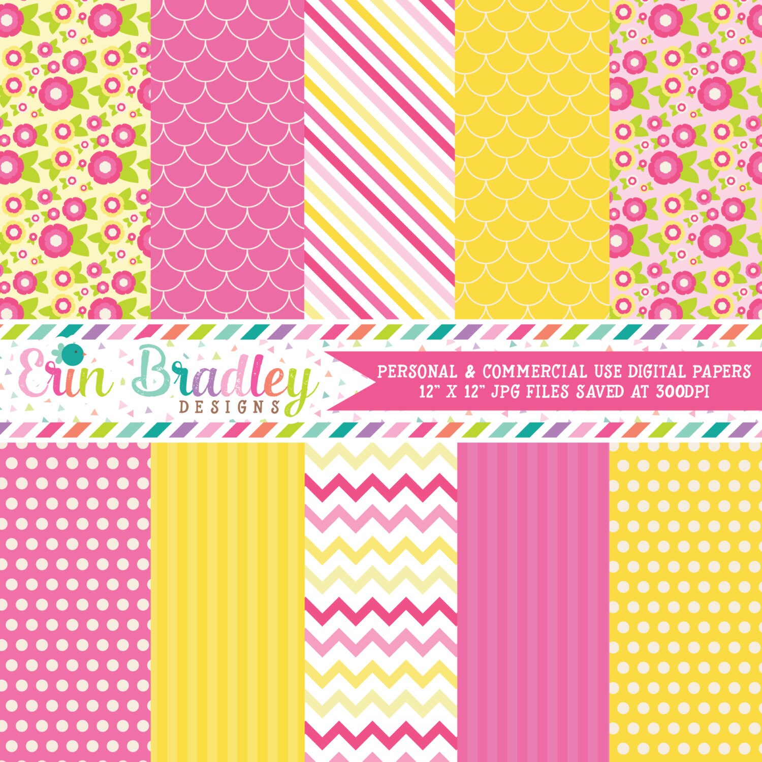 Digital Paper Pack Personal and Commercial Use Pink and Yellow - Etsy