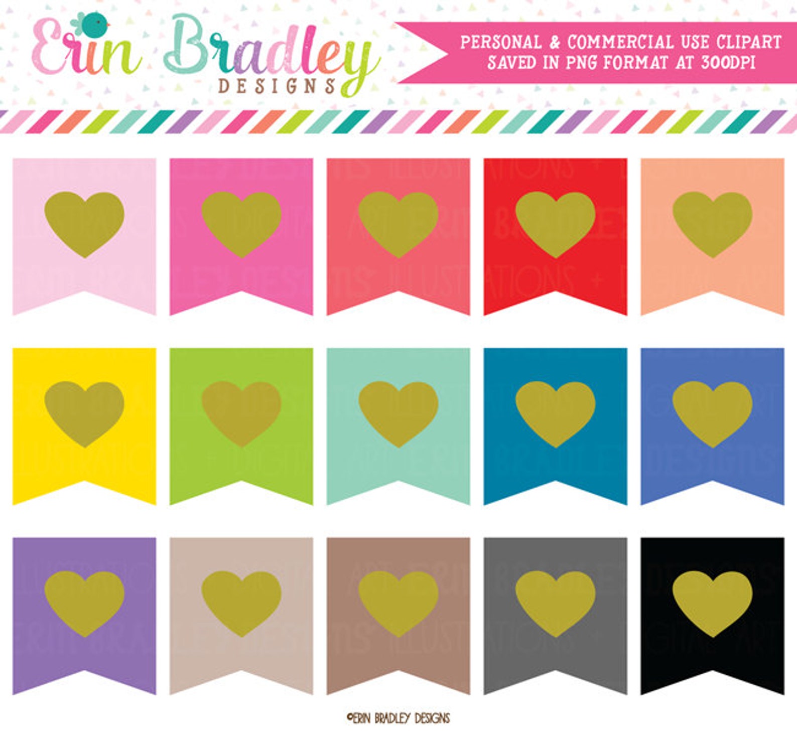 Heart Flags Clipart Personal & Commercial Use Flag Clip Art | Etsy