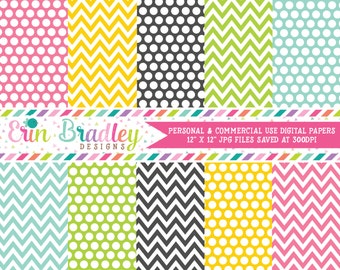 Charming Digital Paper Commercial Use, Polka Dots, Strips Chevrons, Red ...