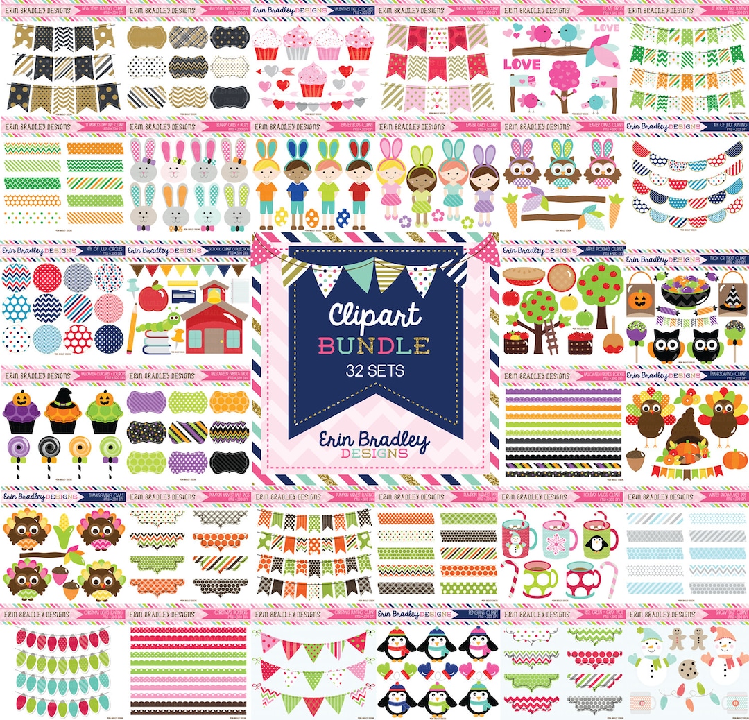 Seasonal Clipart Bundle - 32 Holiday Commercial Use Clip Art Graphics ...