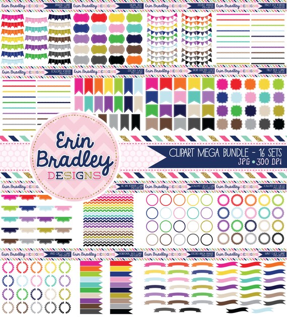 Mega Clipart Bundle Digital Clip Art Borders Bunting Frames Labels ...