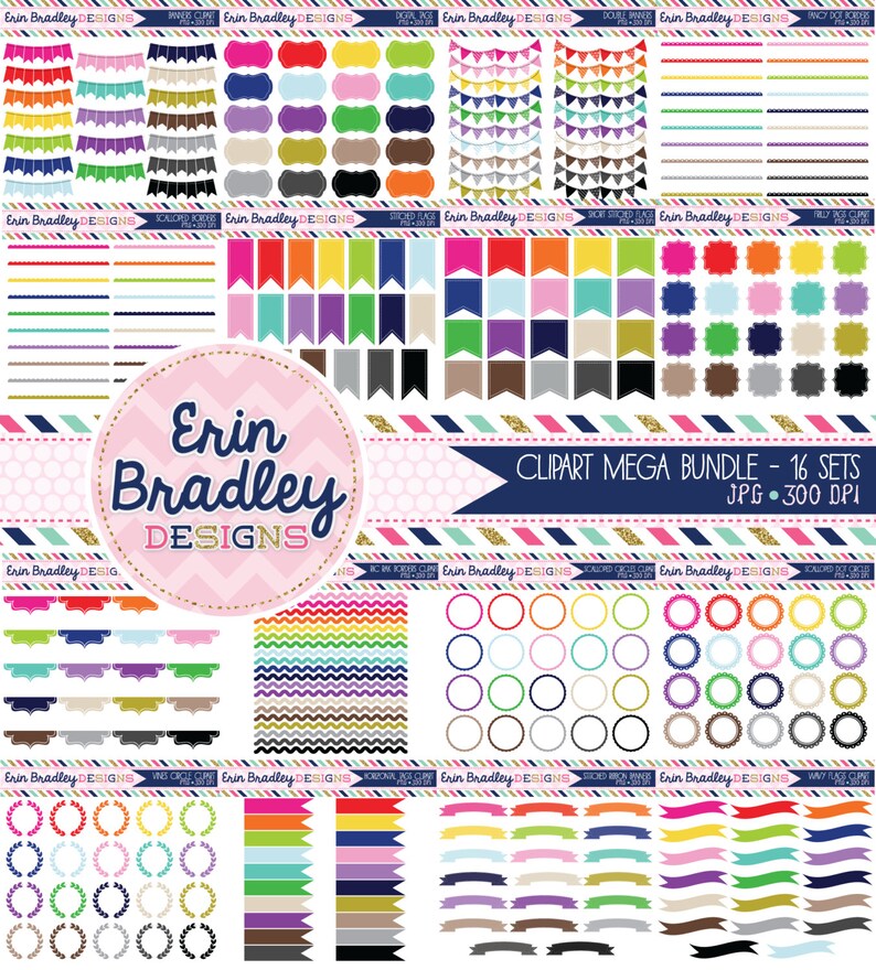Mega Clipart Bundle Digital Clip Art Borders Bunting Frames | Etsy Canada