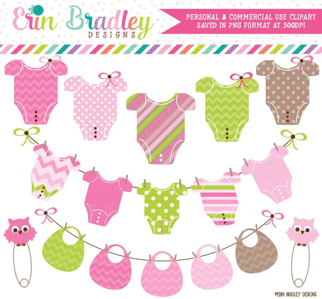 Baby Girls Digital Clipart Graphics Baby Tees Bibs Bunting Commercial ...