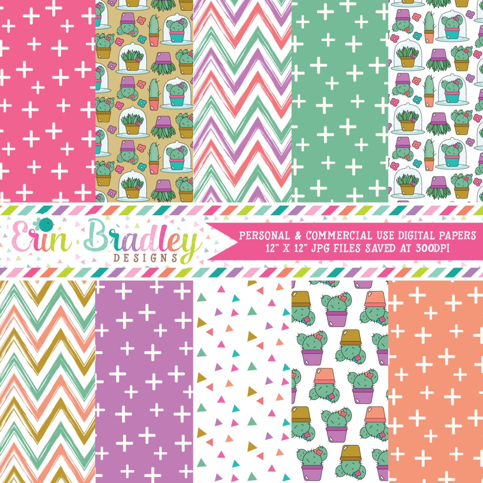 Succulents Digital Paper Pack, Succulents & Cactus Digital Papers ...