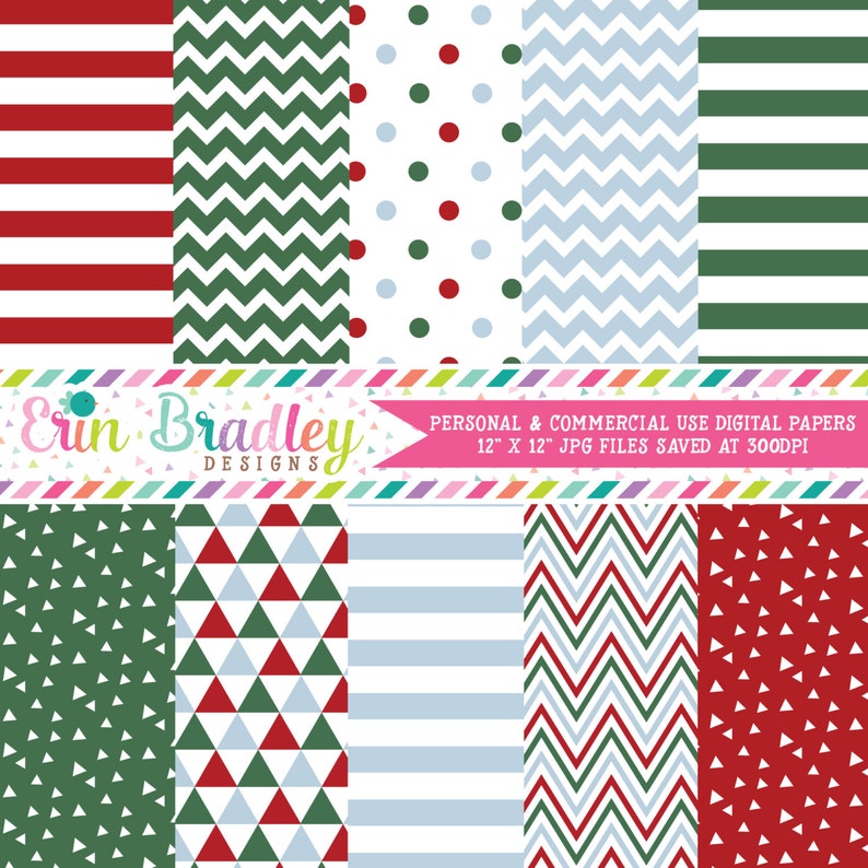 Christmas Digital Paper Pack Holiday Red Green & Blue Digital - Etsy