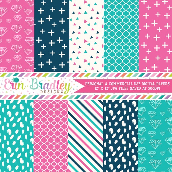 Digital Paper Pack in Pink Navy and Blue Diamond Cross | Etsy