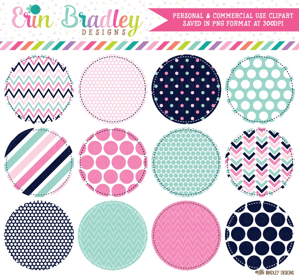 Pink and Blue Circle Frames Clipart Clip Art Personal & | Etsy