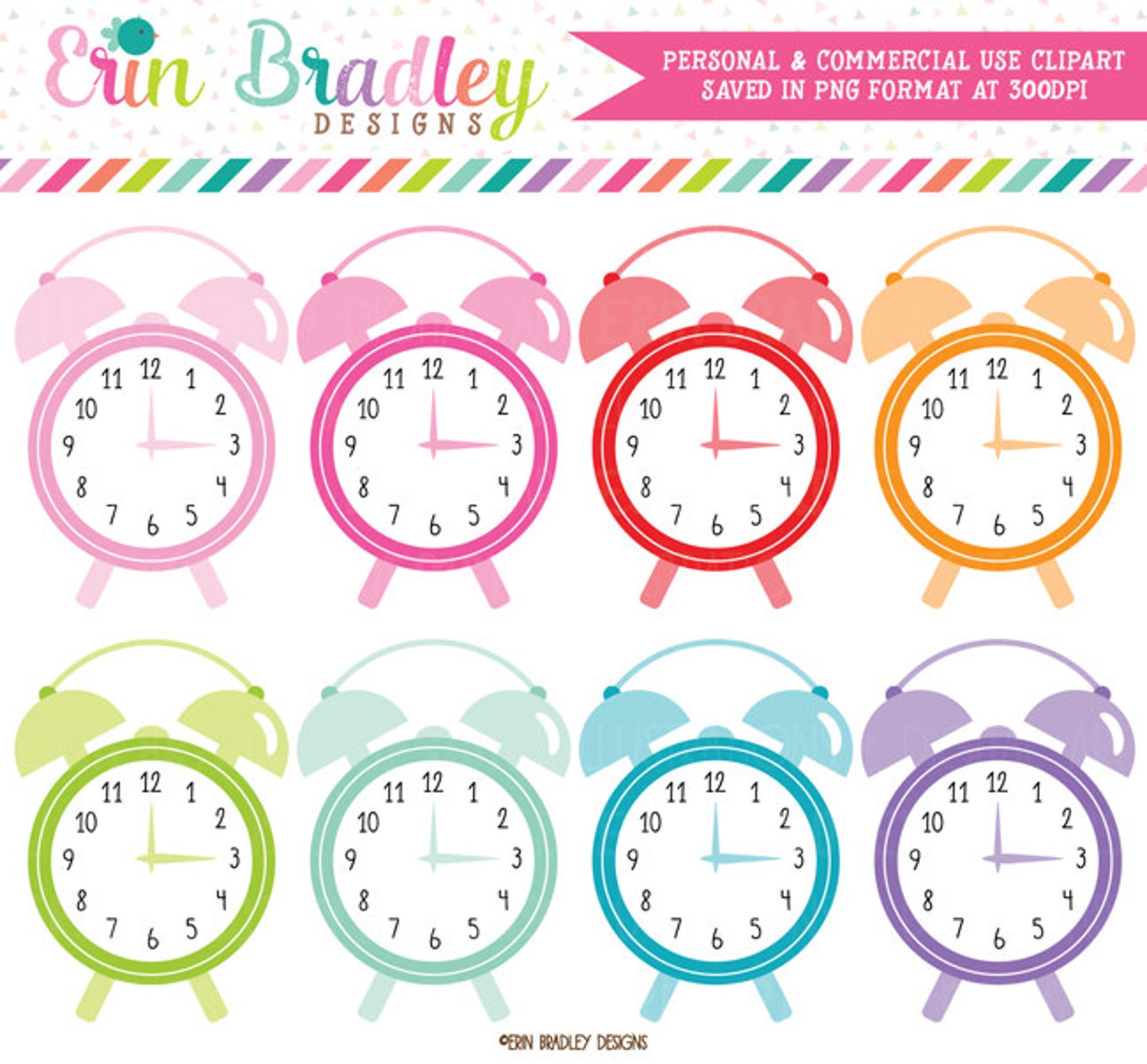 Alarm Clocks Clipart Commercial Use Clip Art Time Graphics | Etsy
