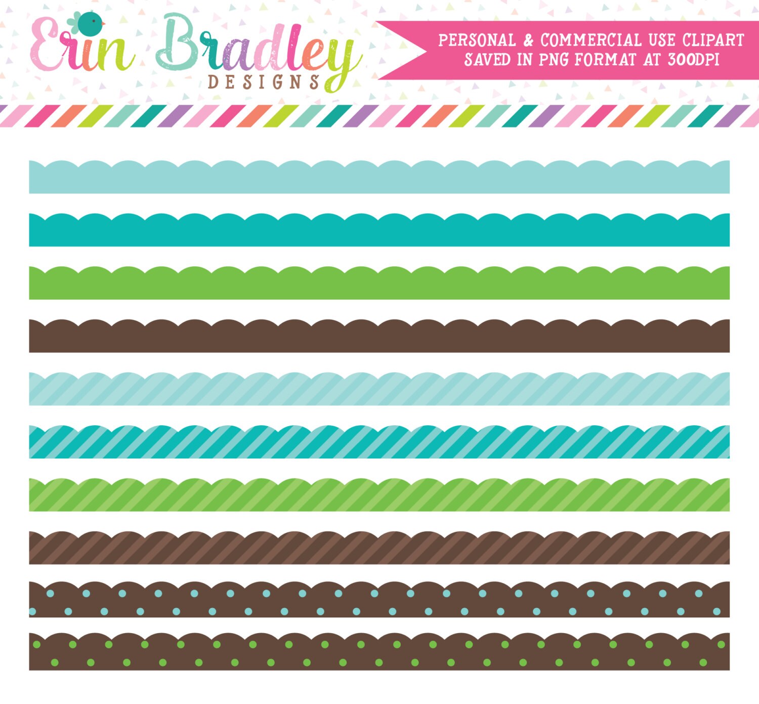Digital Scrapbook Embellishments Blue Green and Brown - Etsy