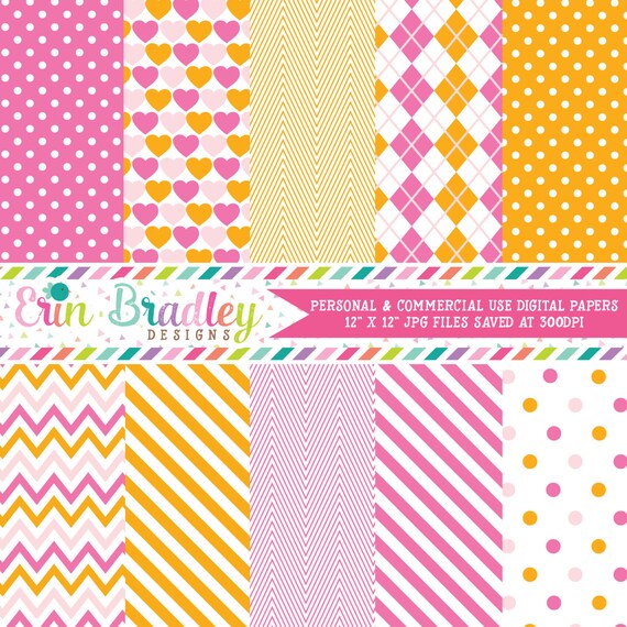 Pink and Orange Digital Paper Pack Commercial Use Instant Download by ...