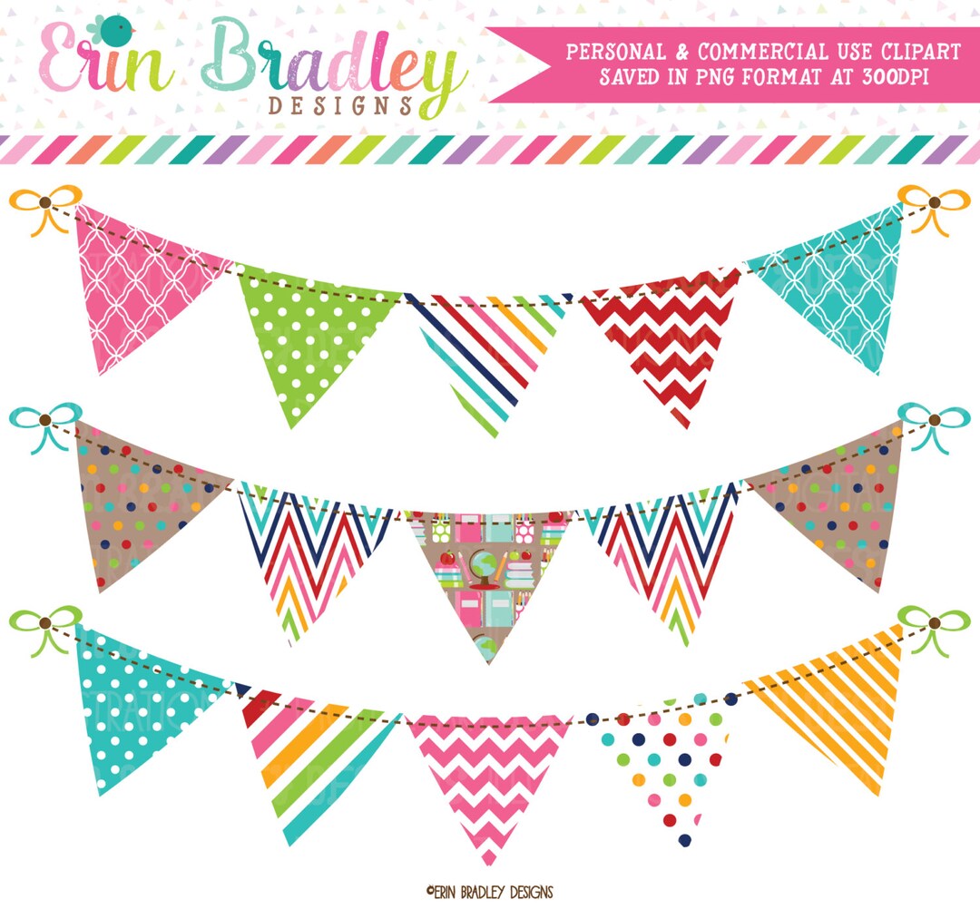 School Bunting Clipart Graphics Personal & Commercial Use Banner Flag ...