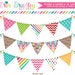 Yellow Aqua & Gray Bunting Banner Flag Clipart Digital Clip Art ...