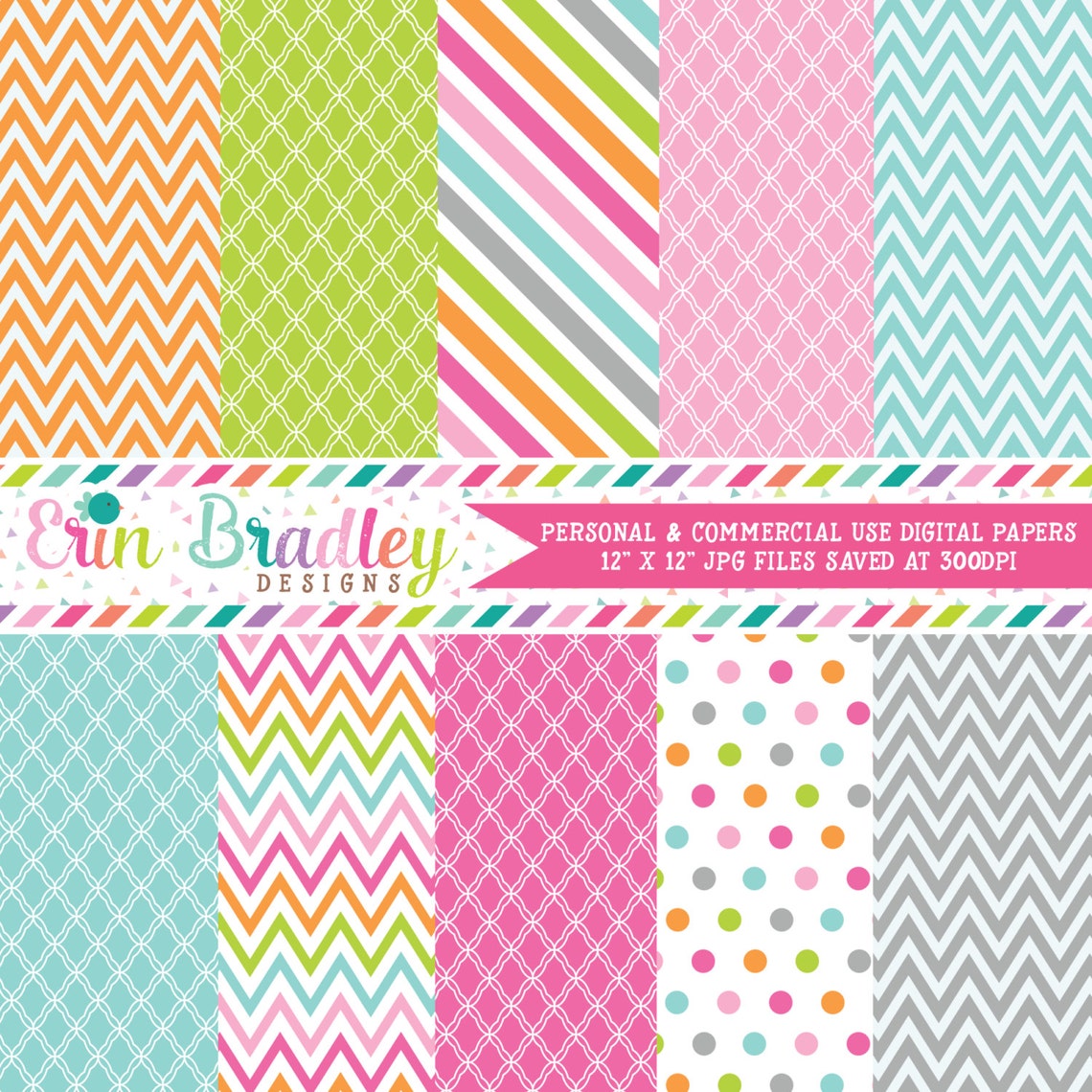 Crochet Fun Digital Papers Polka Dots Chevron Stripes Pink | Etsy