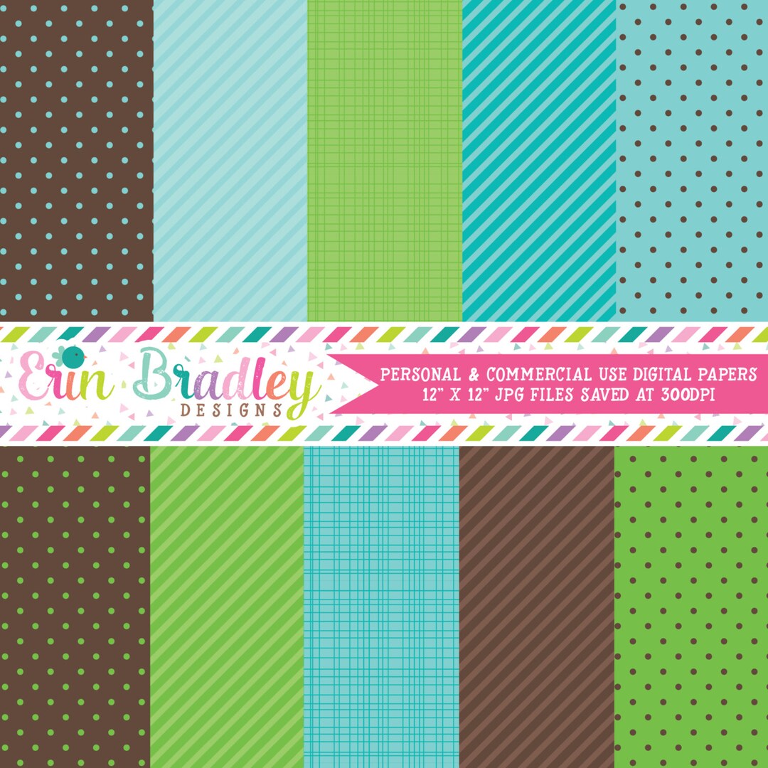 Digital Scrapbooking Paper Pack Blue and Brown Polka Dots and Stripes ...