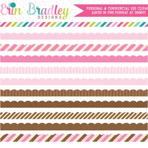 Pink & Brown Scalloped Clipart Borders, Instant Download Clip Art ...