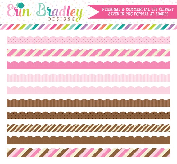 Pink & Brown Scalloped Clipart Borders, Instant Download Clip Art ...