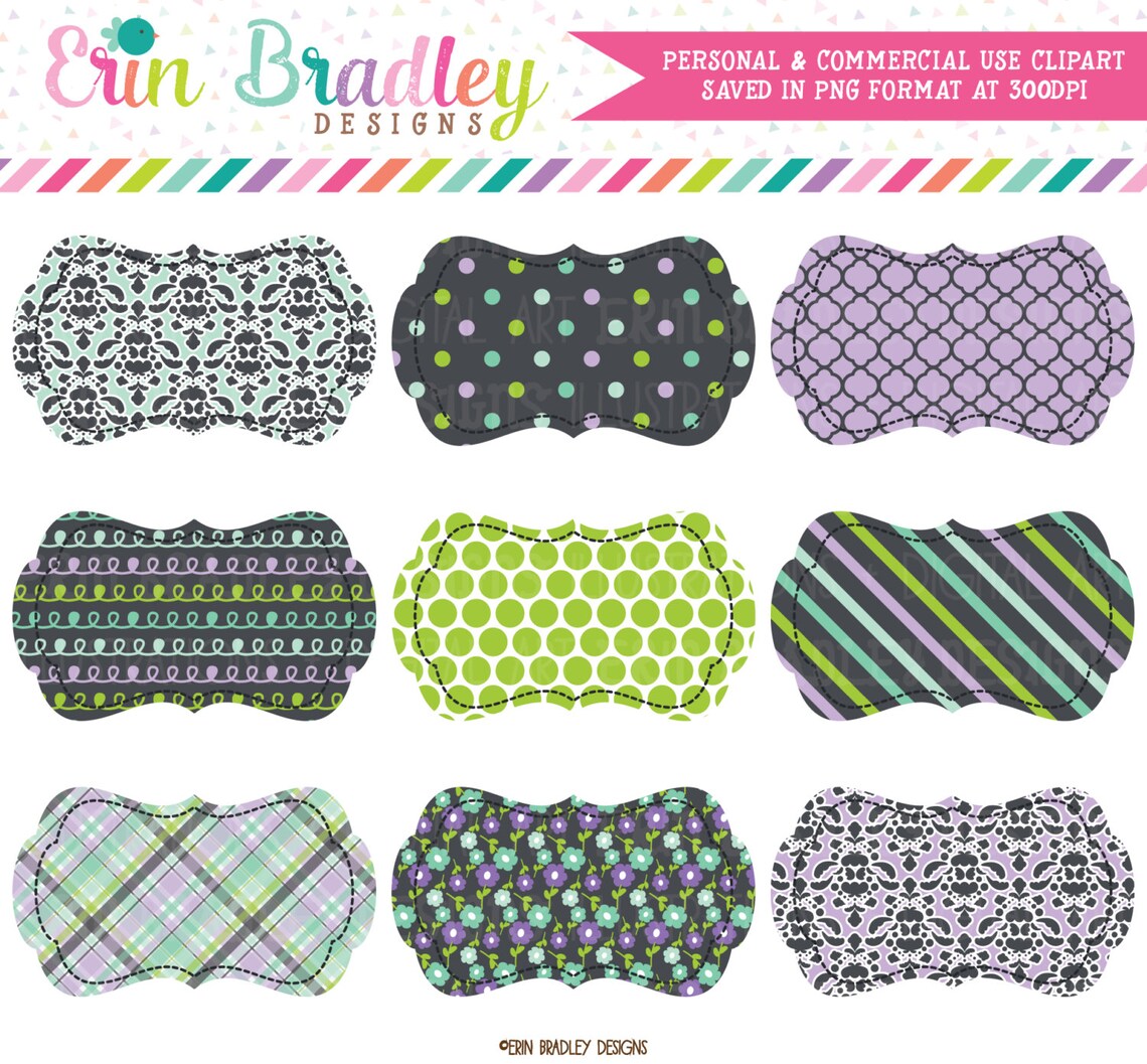 Clipart Labels Purple Blue Green Charcoal Tag Clipart Graphics | Etsy