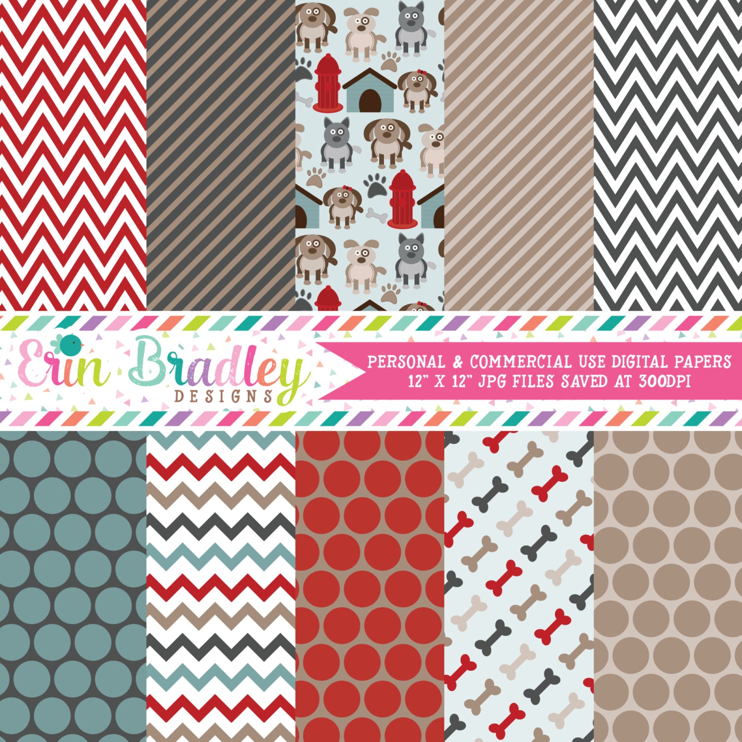 Puppy Dog Party Digital Paper Pack Commercial Use Instant - Etsy