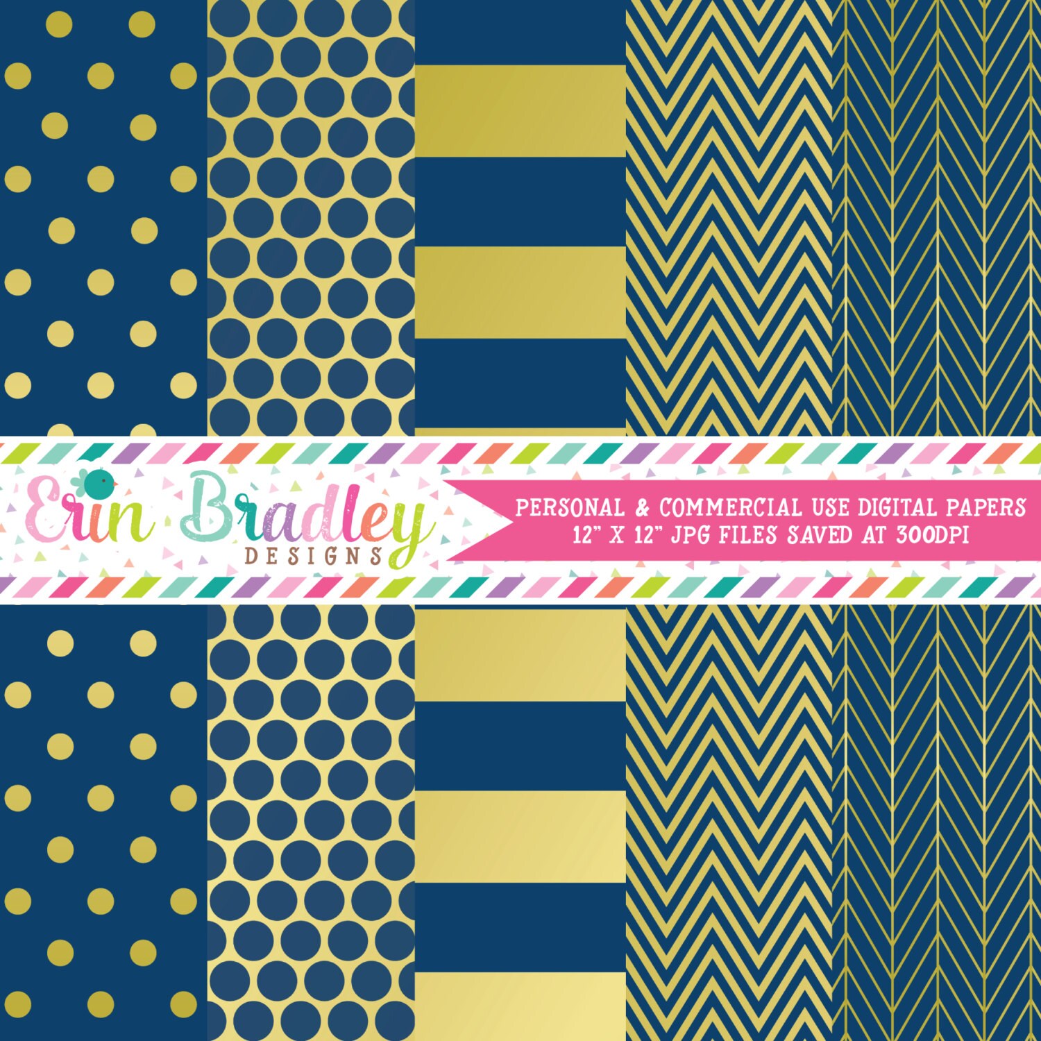 Paquete de papel digital lámina de oro y azul marino uso | Etsy