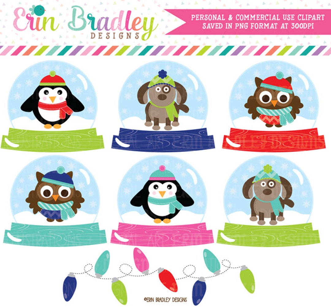 Animal Snow Globe Clipart, Christmas Holiday Graphics (digital Download ...