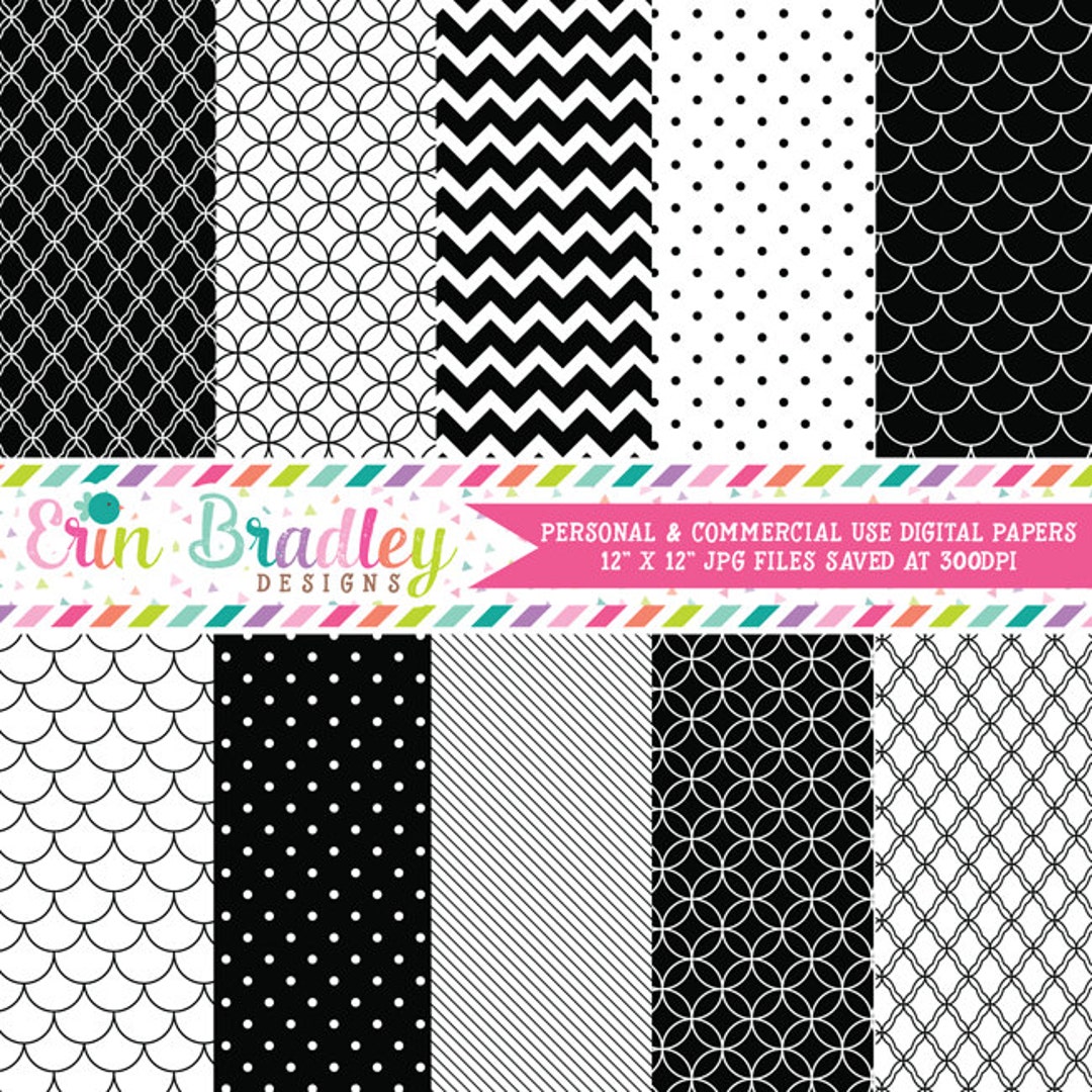 Digital Scrapbook Papers in Black & White, Commercial Use Digital Paper ...