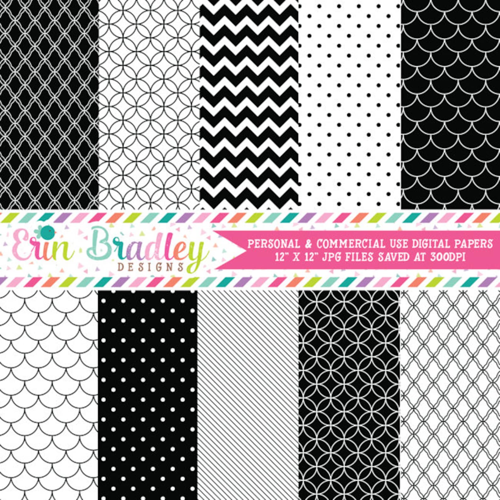 Digital Scrapbook Papers in Black & White Commercial Use - Etsy