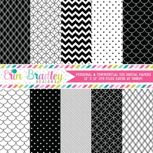 Digital Scrapbook Papers in Black & White Commercial Use | Etsy