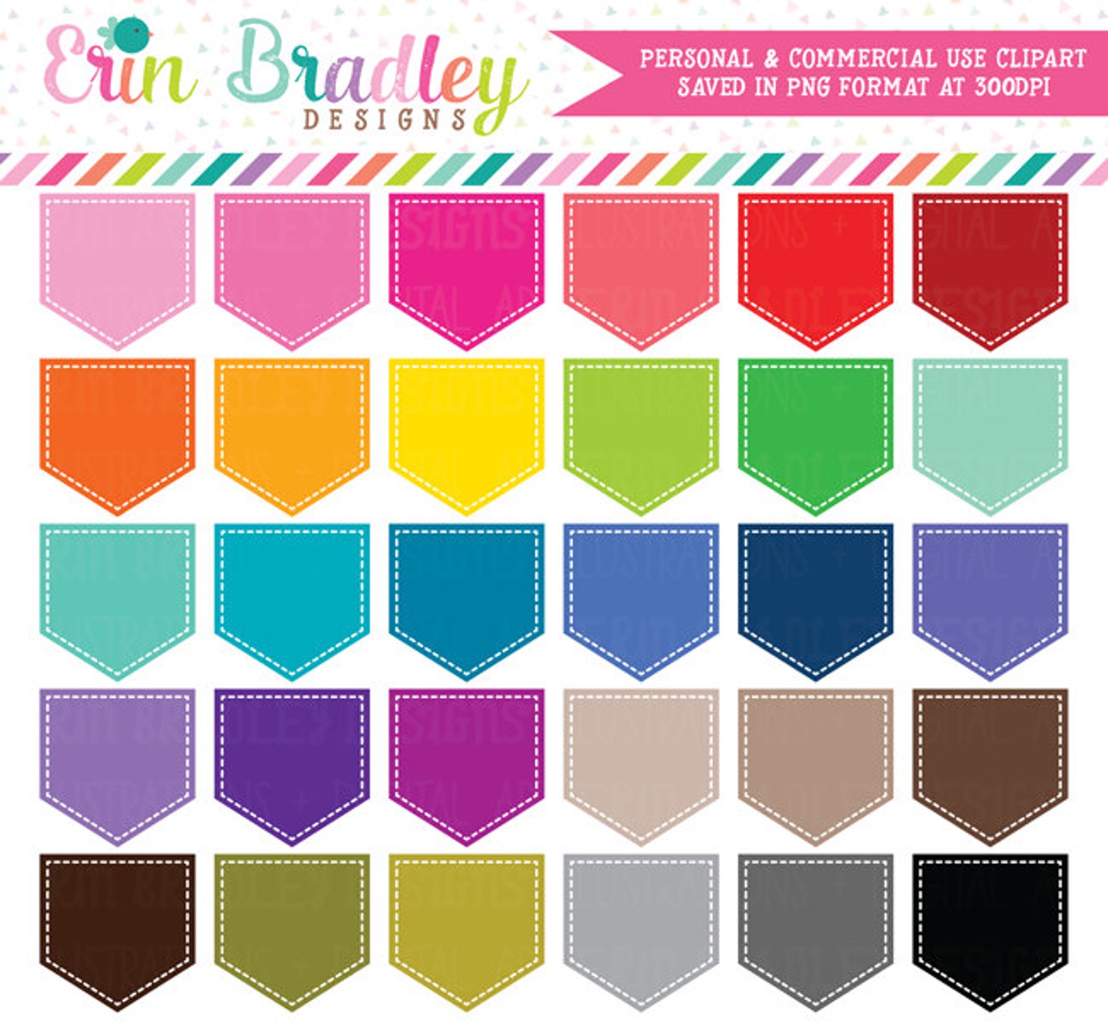 Tag Clipart Graphics Bundle Flag Shapes Clip Art in 30 Colors | Etsy